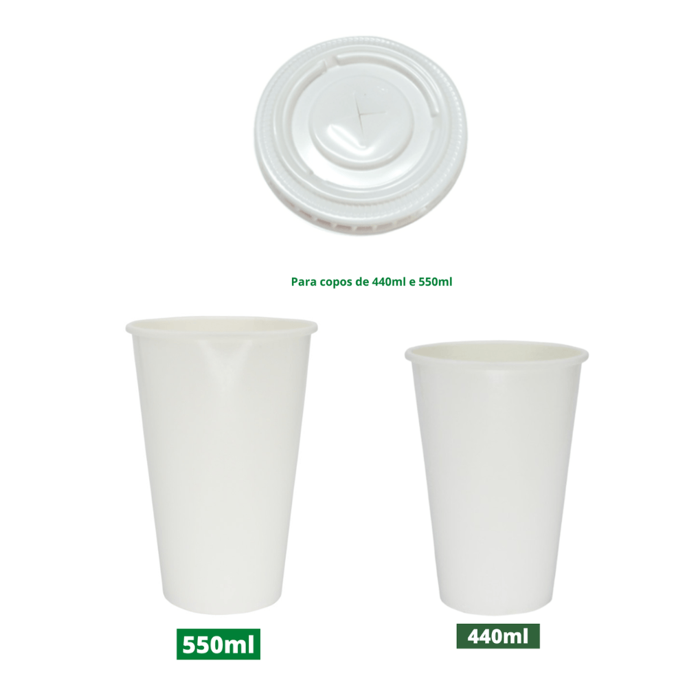 Tampa de Plástico Branca p/ Copo 440ml e 550ml c/ Furo 50un - CEPEL